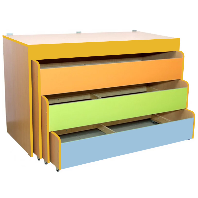 Pat pentru copii cu 3 nivele si raft