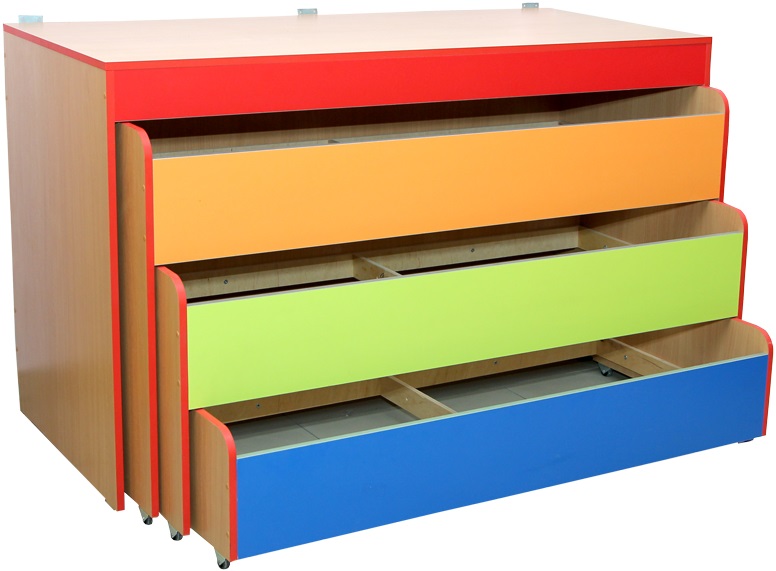 Pat pentru copii cu 3 nivele si raft